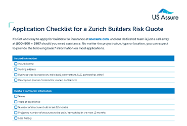 Zurich Builders Risk Application Checklist | US Assure